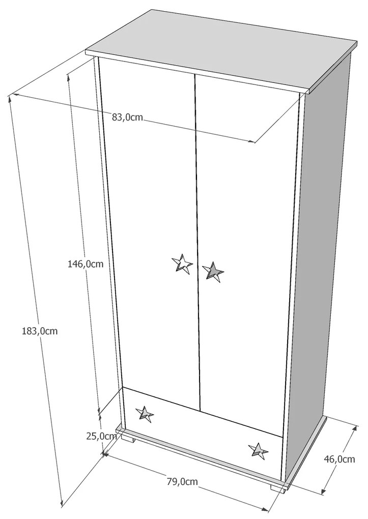 BabyBeds Dětská skříň - hvězdičky Barevné provedení: Bílá 183 cm x 46 cm x 47,5 cm