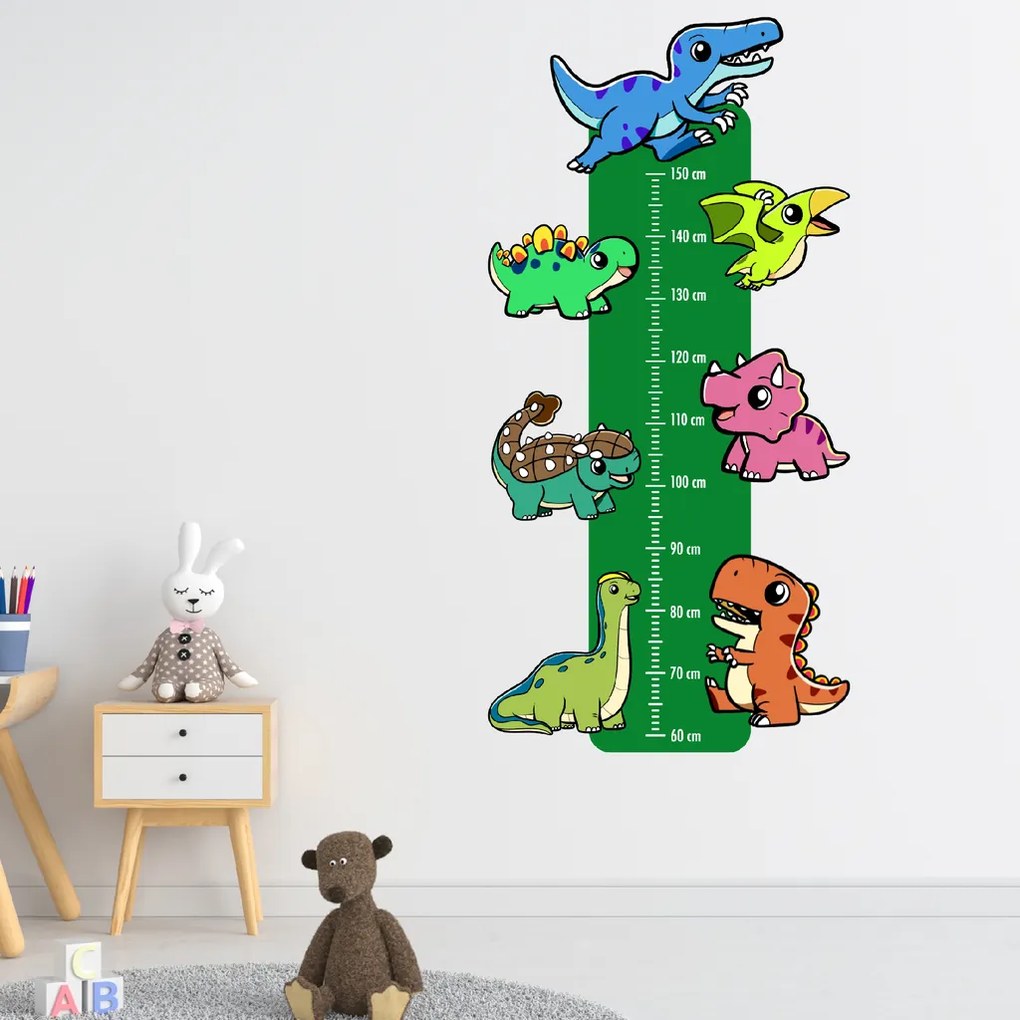 PIPPER. Textilní samolepka na zeď  "Dětský metr - Dinosauři"