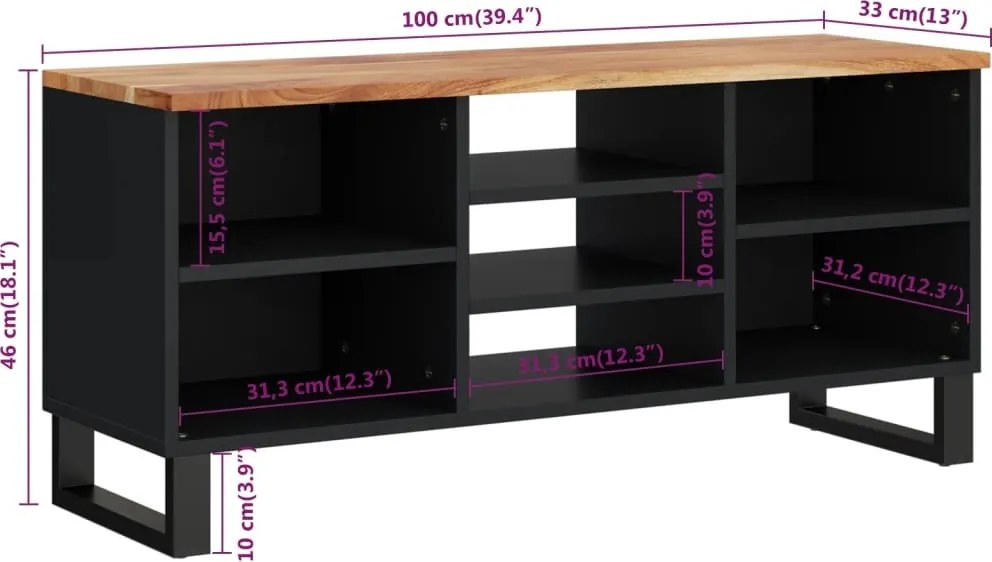 vidaXL TV stolek 100 x 33 x 46 cm masivní mangovník a kompozitní dřevo [351967] Barva: světle hnědá