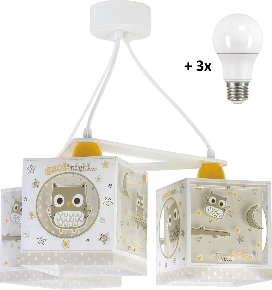 Dalber 63394 GOOD NIGHT - Dětské závěsné svítidlo se sovičkami + Dárek 3x LED žárovka