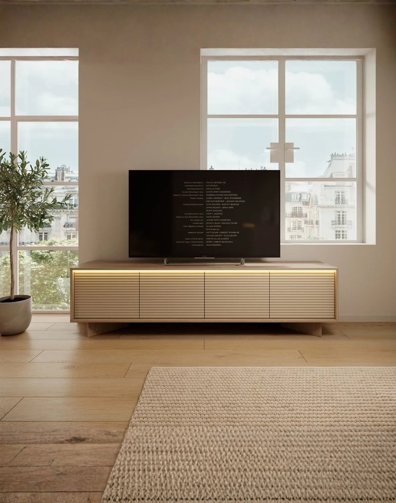Široká TV skříňka Semi E 204 cm 4D LED cappuccino bolivar přírodní