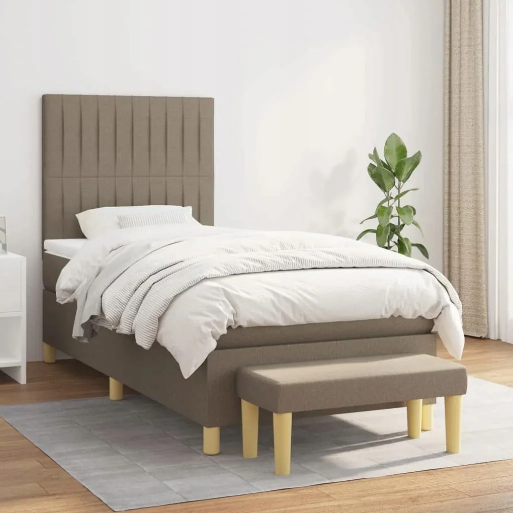 Box Spring Postel S Matrací Textil Taupe Svislé pruhy 90 x 200 cm