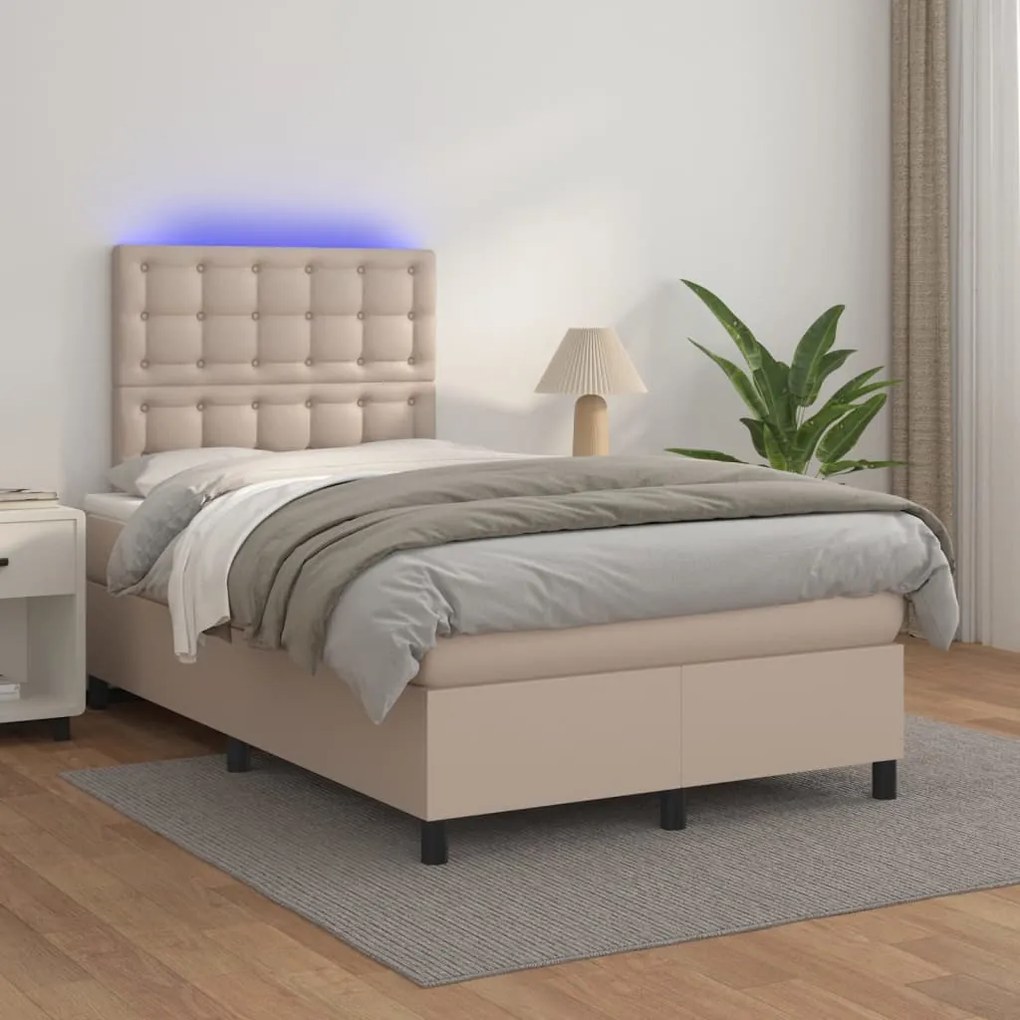 Box spring postel matrace a LED cappuccino 120x200cm umělá kůže 3135938
