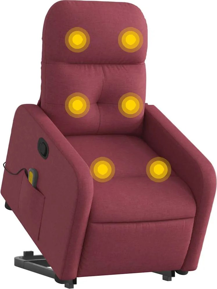 Zvedací masážní polohovací křeslo vínové textil 3206807