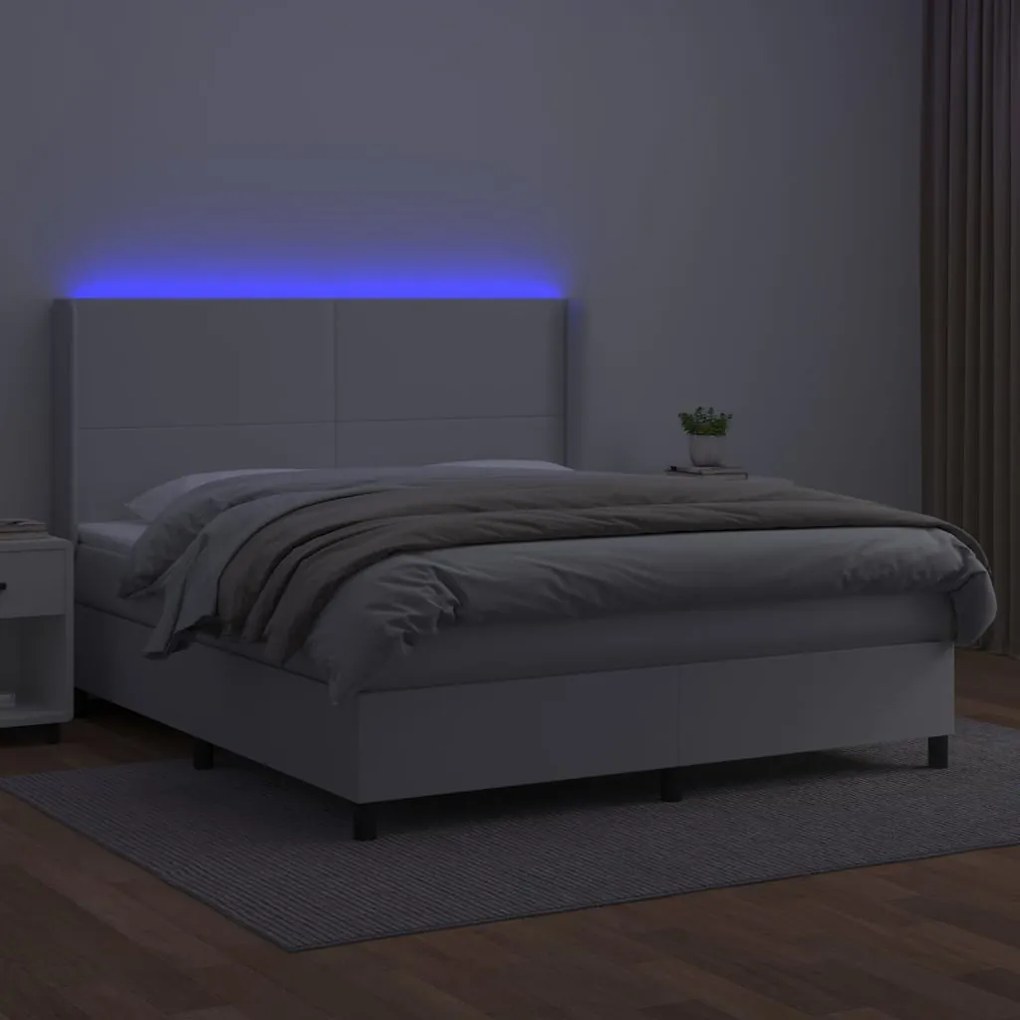 Box spring postel s matrací a LED bílá 160x200 cm umělá kůže 3139272
