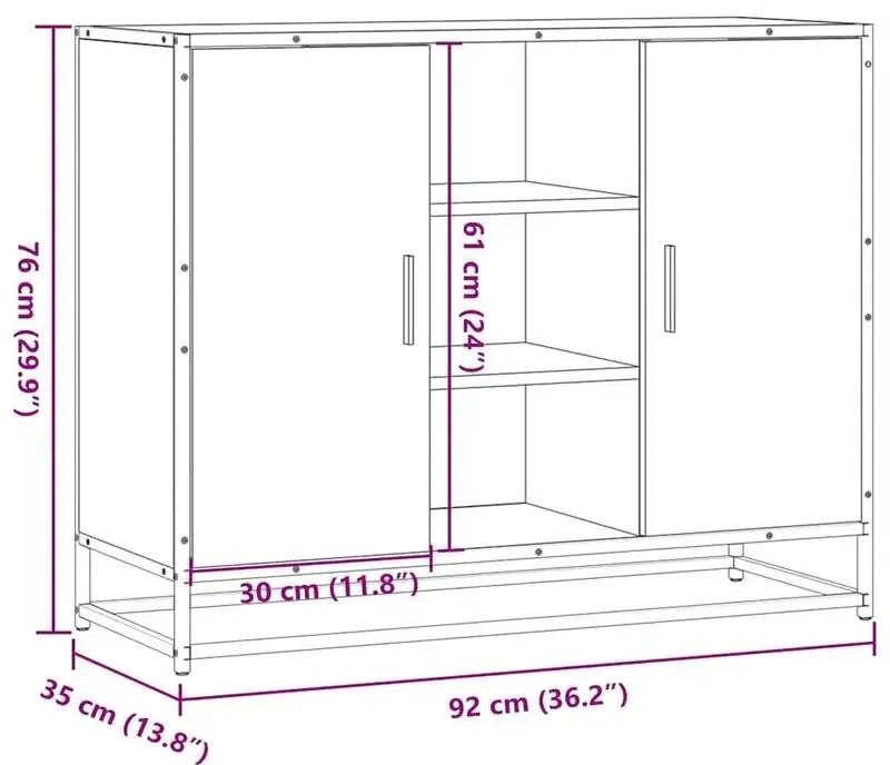 Komoda, 2 dveře, dřevo, kov, dub sonoma, černá, NoBi MANON