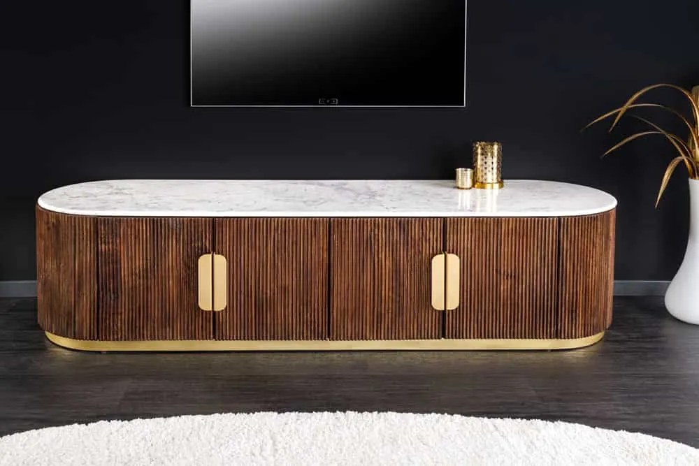 Designový TV stolek Daichi 170 cm mango / mramor - II. třída