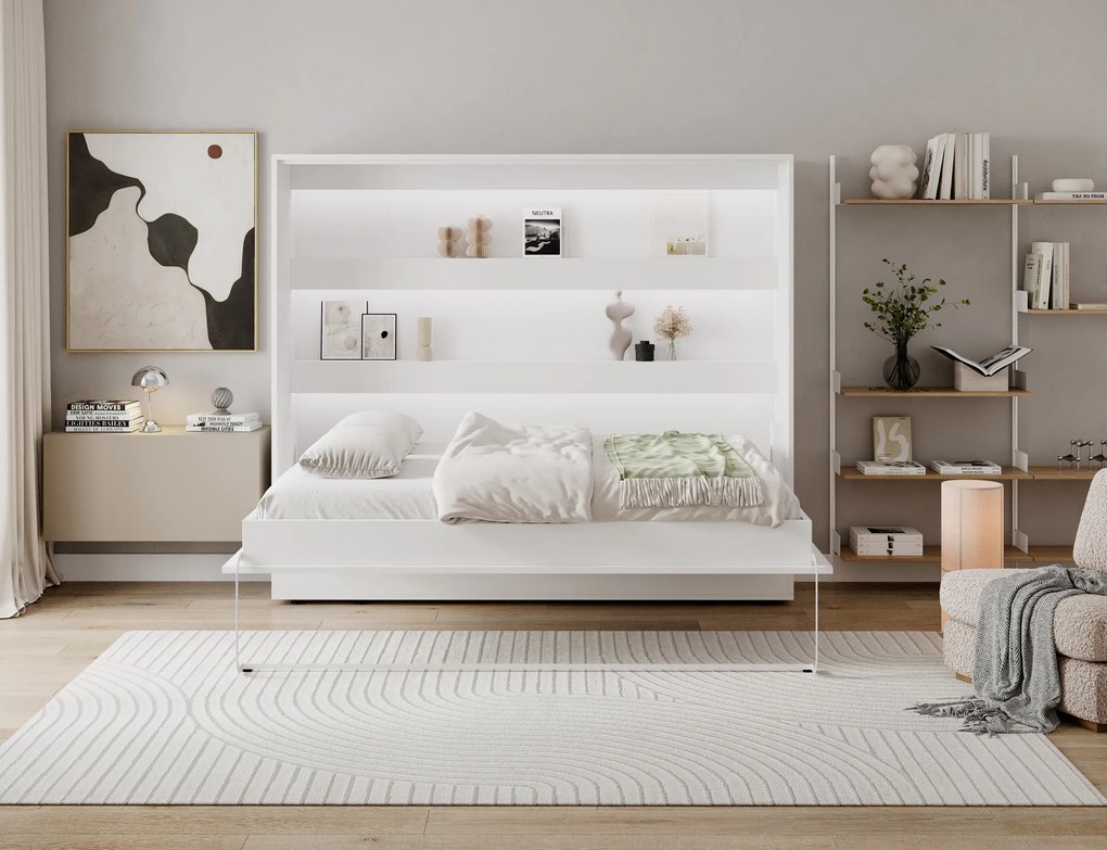 Devesto Sklápěcí postel Horizontální 140 Bílá LED