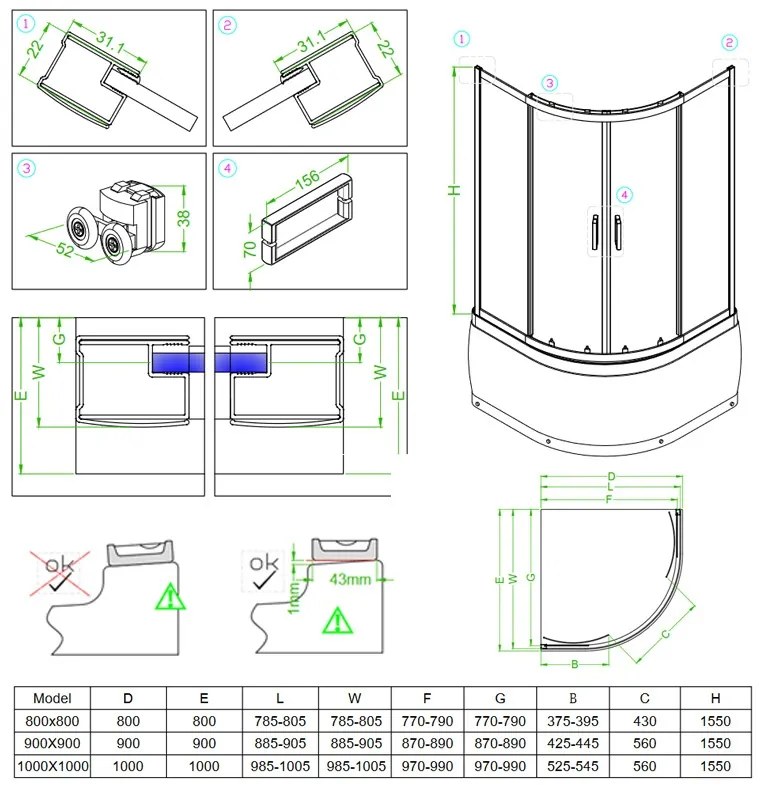 BPS-koupelny Čtvrtkruhový sprchový kout HYD-RK-MAJ90CH-FR 90x90 cm, chrom/matné sklo v setu s hlubokou sprchovou vaničkou