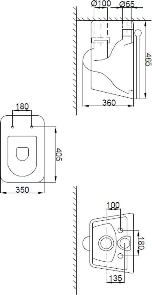 Invena Paros, závěsná WC mísa Rimless 465x350x360 mm + SLIM toaletní sedátko s pomalým zavíráním, bílá lesklá, INV-CE-90-001-W
