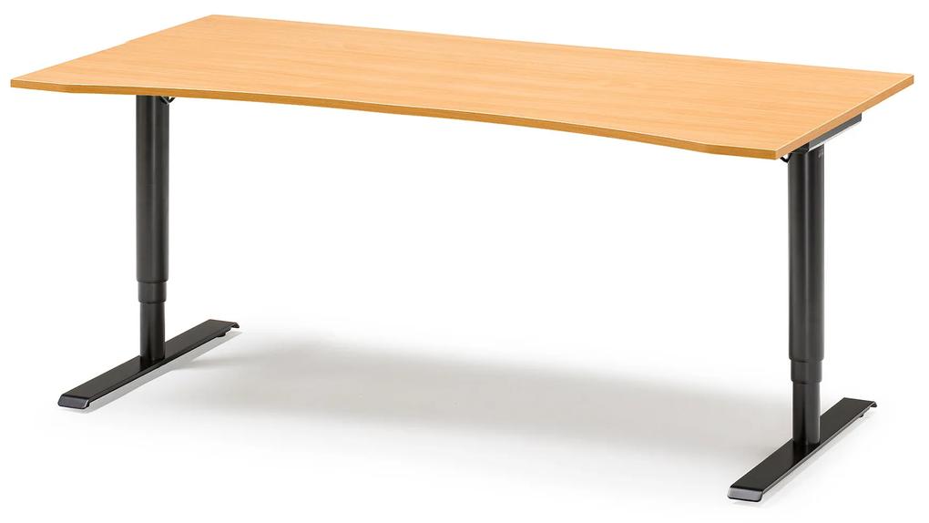 AJ Produkty Výškově nastavitelný stůl s vykrojením, 1800x900 mm, dýha - buk, černá