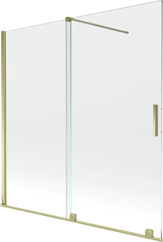 Mexen Velar, 2-křídlová posuvná vanová zástěna 160 x 150 cm, 8mm čiré sklo, zlatý lesklý profil, 896-160-000-01-50