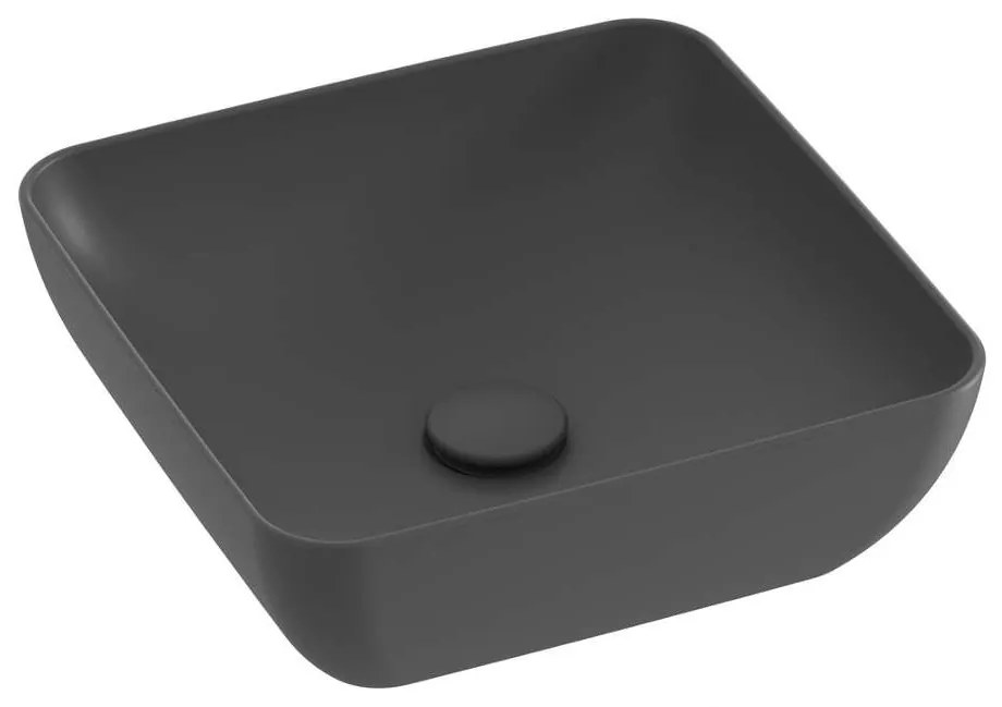 Ravak UNI - Umyvadlo na desku 38x38 cm, bez přepadu, bez otvoru pro baterii, antracit XJX03138000