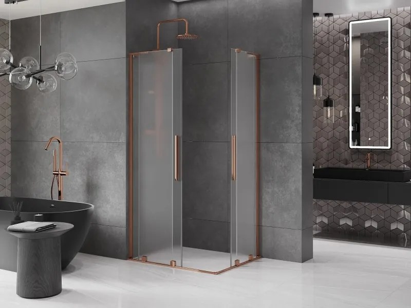 Mexen Velar L Duo, sprchový kout s posuvnými dveřmi 100 x 90 cm, 8mm sklo námraza, růžové zlato, 871-100-090-02-33-60