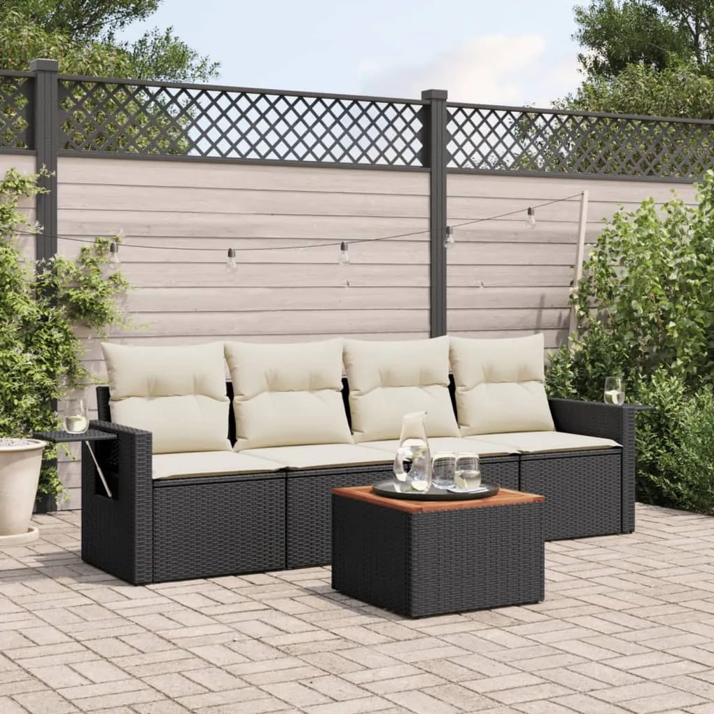5dílná zahradní sedací souprava s poduškami černá polyratan 3256770