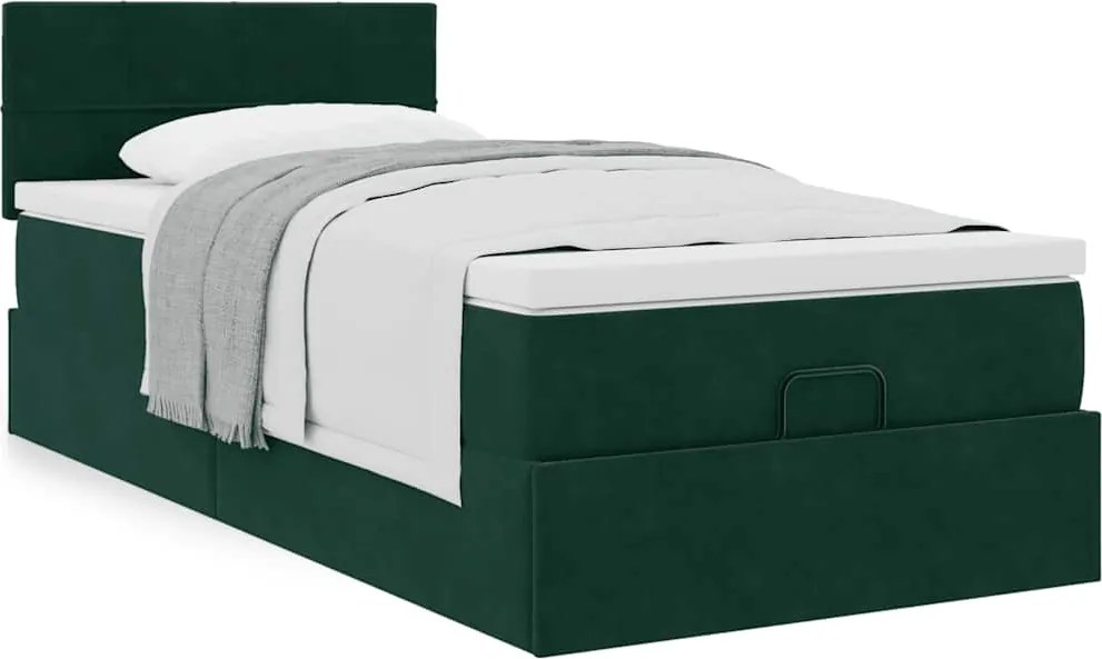 Osmanský rám postele s matrací tmavě zelené 100x200cm samet 3311756