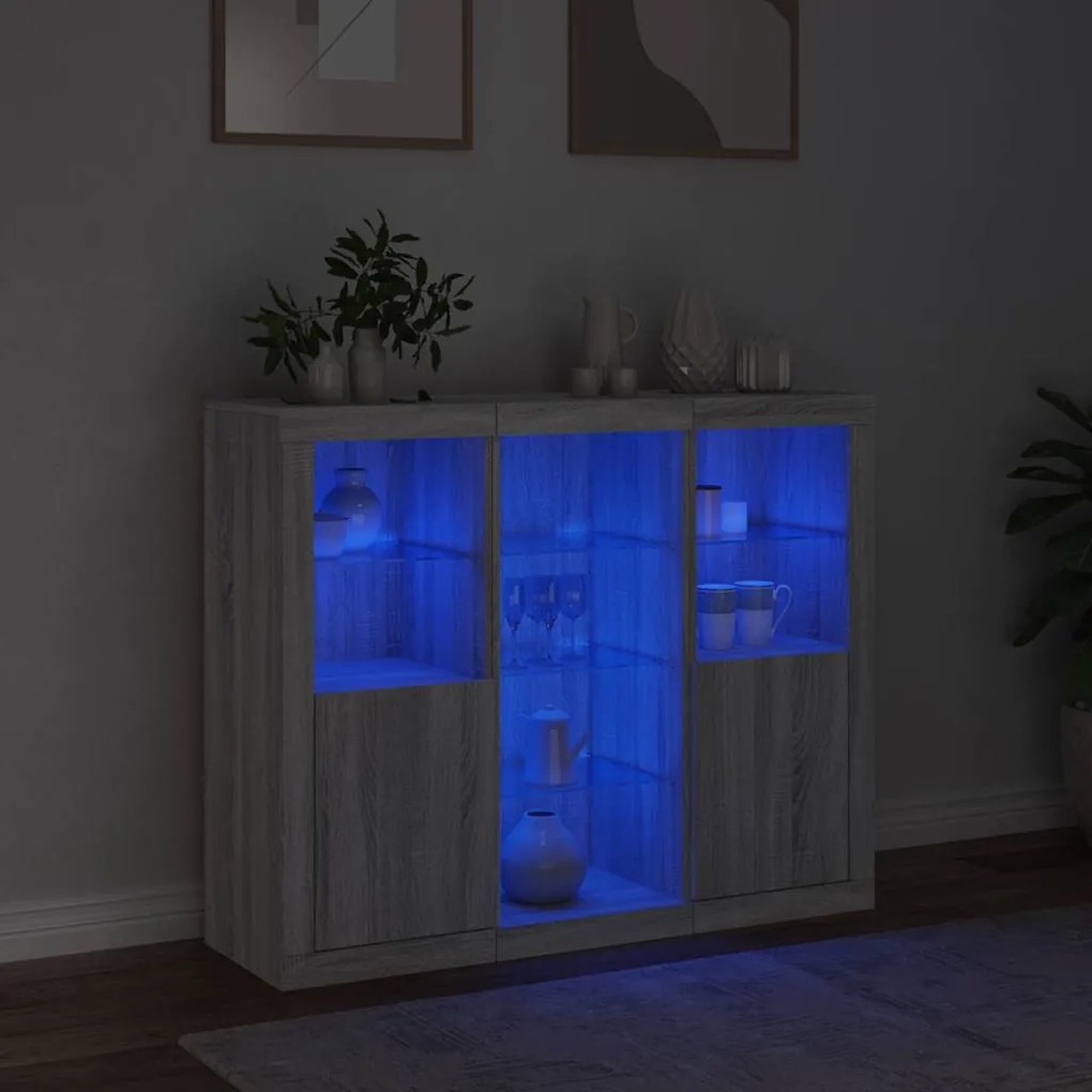 Příborníky s LED osvětlením 3 ks šedé sonoma kompozitní dřevo 3209126