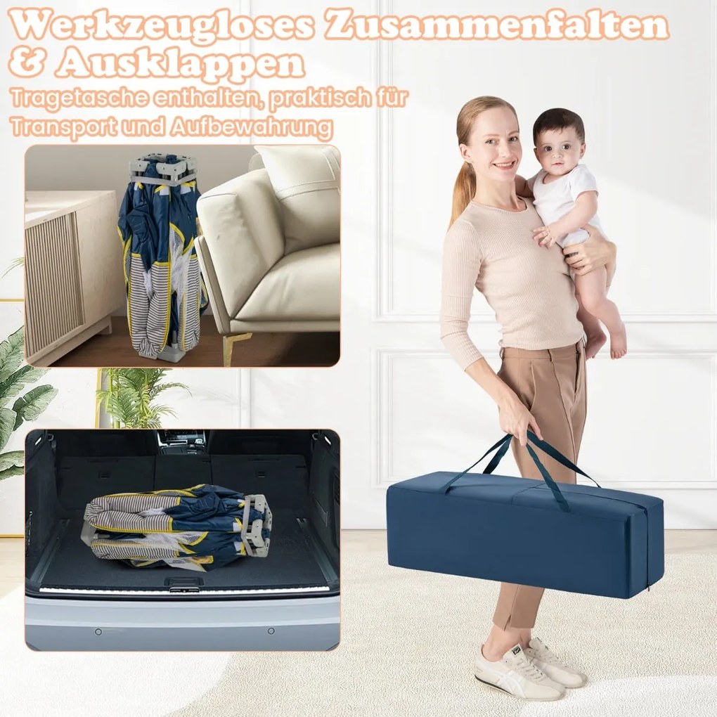 Costway Dětská ohrádka Skládací ohrádka s 50 míčky, 4 úchyty a zipem, modrý