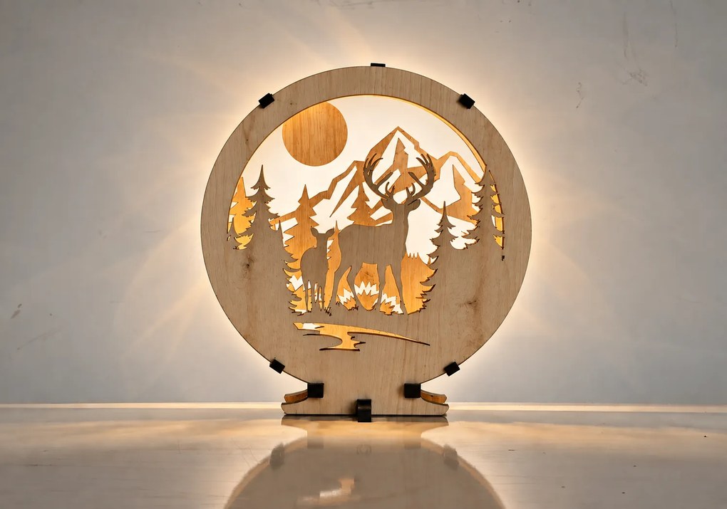Li-Go "Jelen a laň" lampa 20x22 cm provedení povrchu: dub světlý