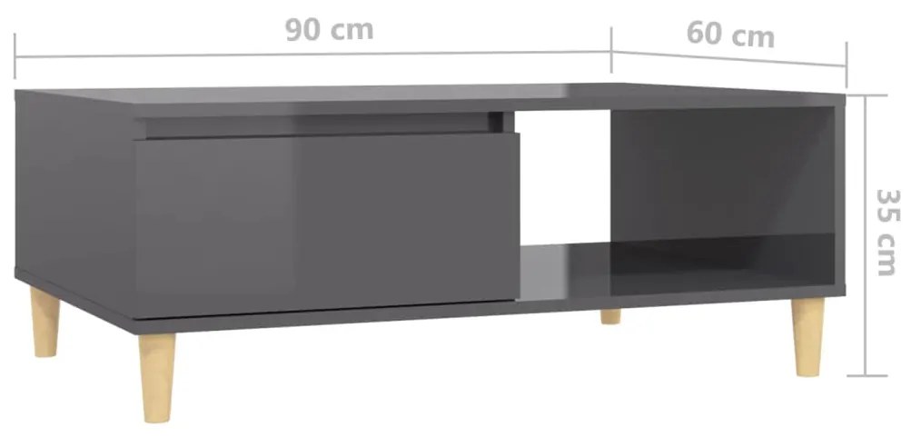 Konferenční stolek šedý vysoký lesk 90 x 60 x 35 cm dřevotříska - Default Title