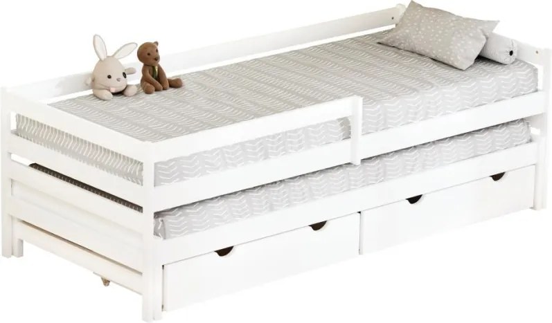 Postel s přistýlkou a úložným prostorem, 90x200, bílá, ELARA Kondela 0000412686