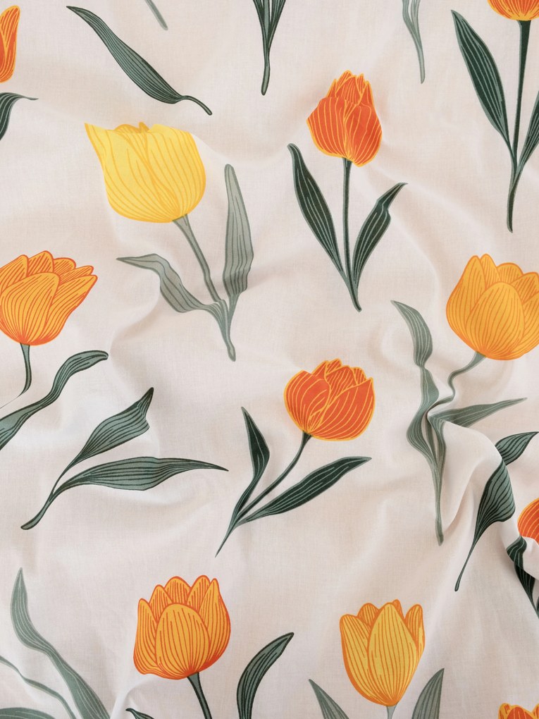 MK Lůžkoviny Bavlněný povlak na polštář Renforcé 50 x 70 cm - Květy tulipánů oranžové