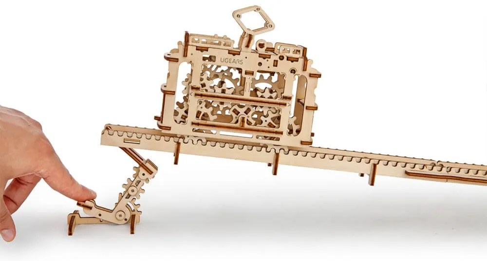 Ugears 3D dřevěné mechanické puzzle Kabinová lanovka s tratí