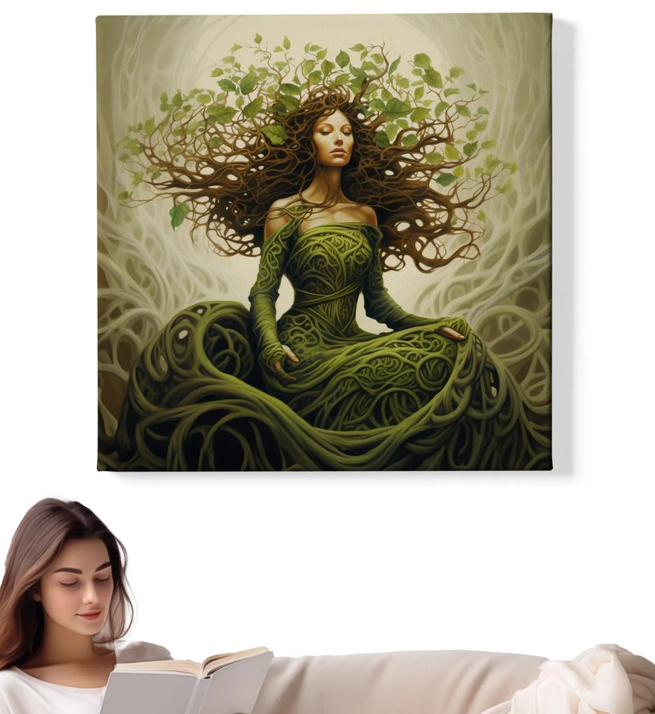 Obraz na plátně - Napojená žena Strom života FeelHappy.cz Velikost obrazu: 120 x 120 cm