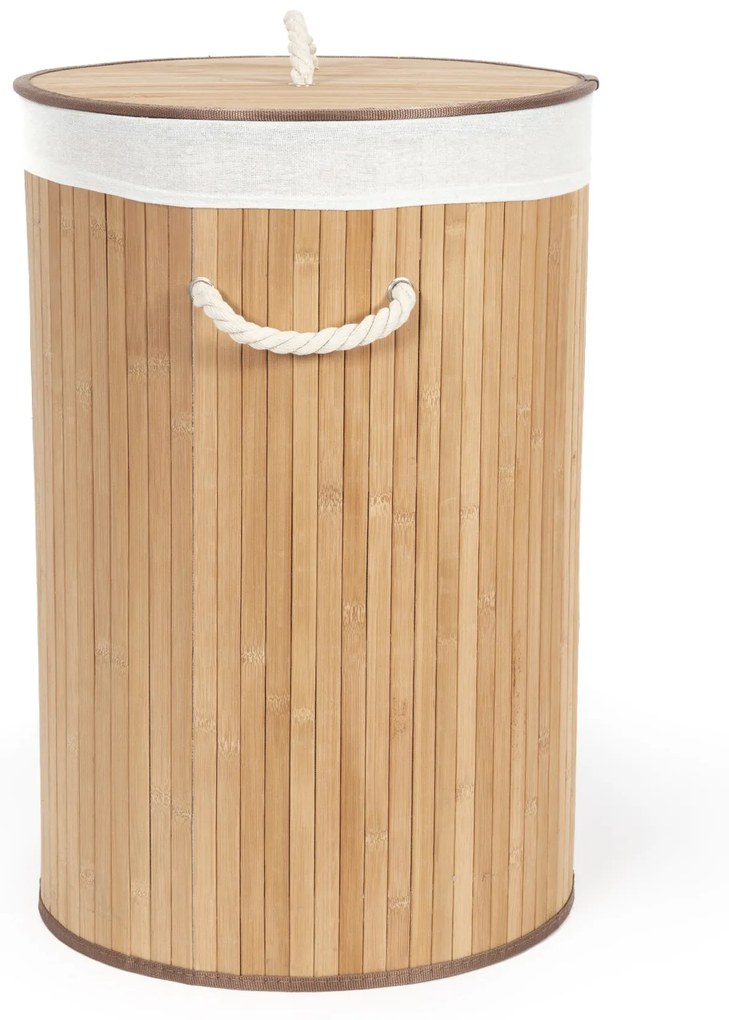 Bambusový koš na prádlo s víkem Compactor Bamboo - kulatý, přírodní, 40 x v.60 cm