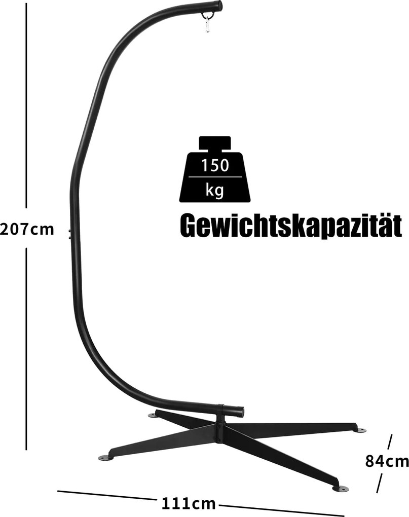Costway 150 kg rám závěsného křesla rám závěsný rám křesla XXL 207 cm závěsný