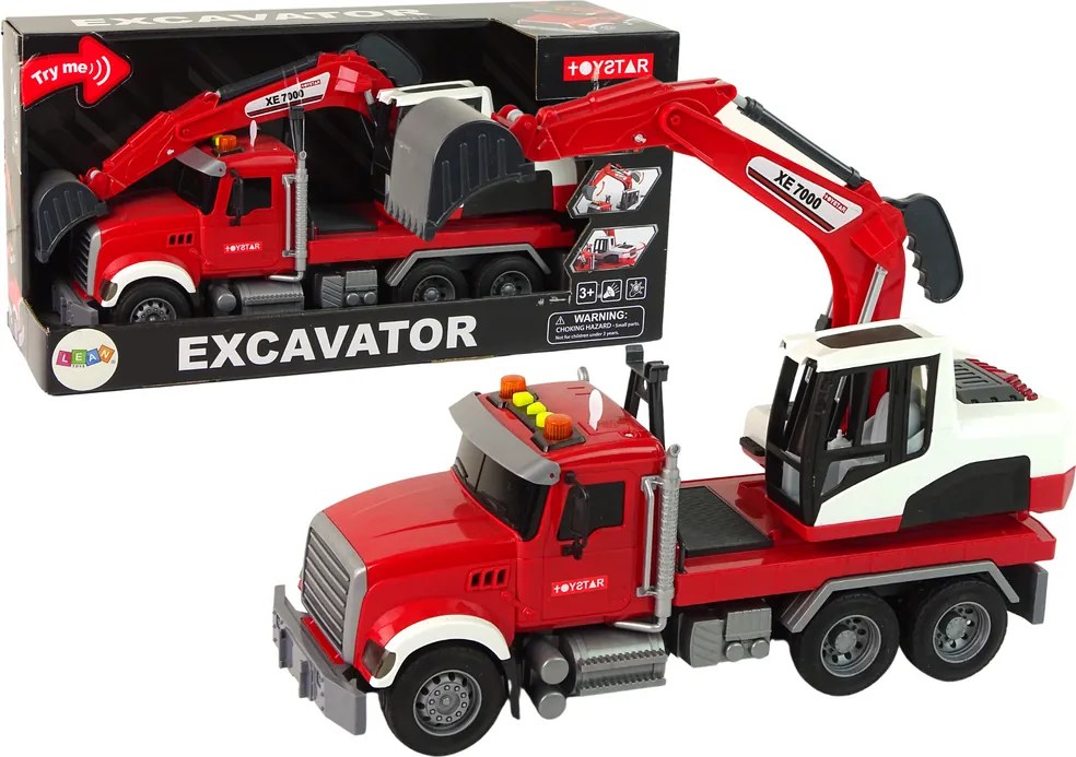 LEAN Toys Nákladní auto s bagrem, traktor, bagr, zvuky, světla