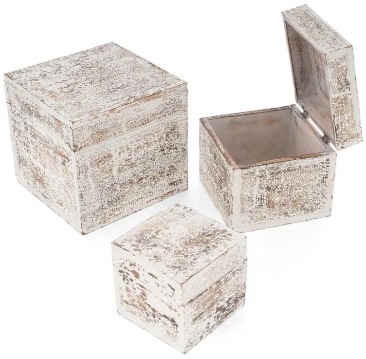 Sada vintage dřevěných úložných boxů, 3 ks, antický vzhled