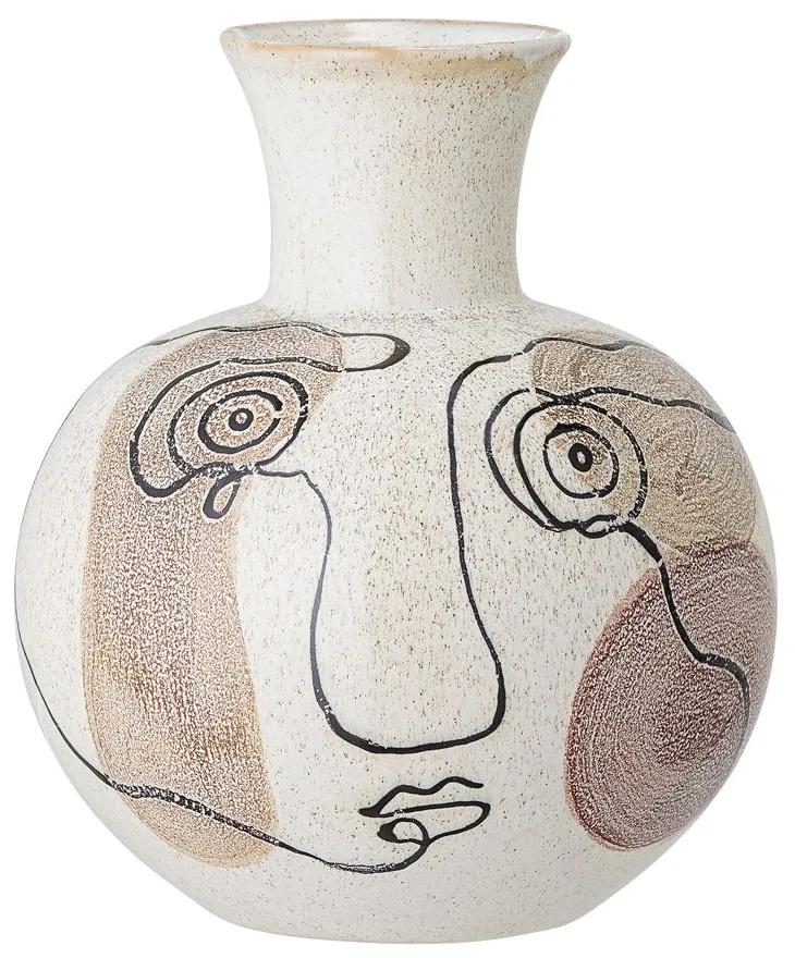 Bloomingville Keramická váza White Abstract, krémová barva, keramika