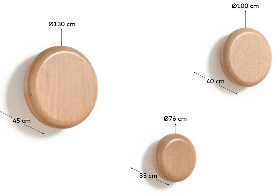 Nástěnné dřevěné háčky v sadě 3 ks v přírodní barvě Nadue – Kave Home