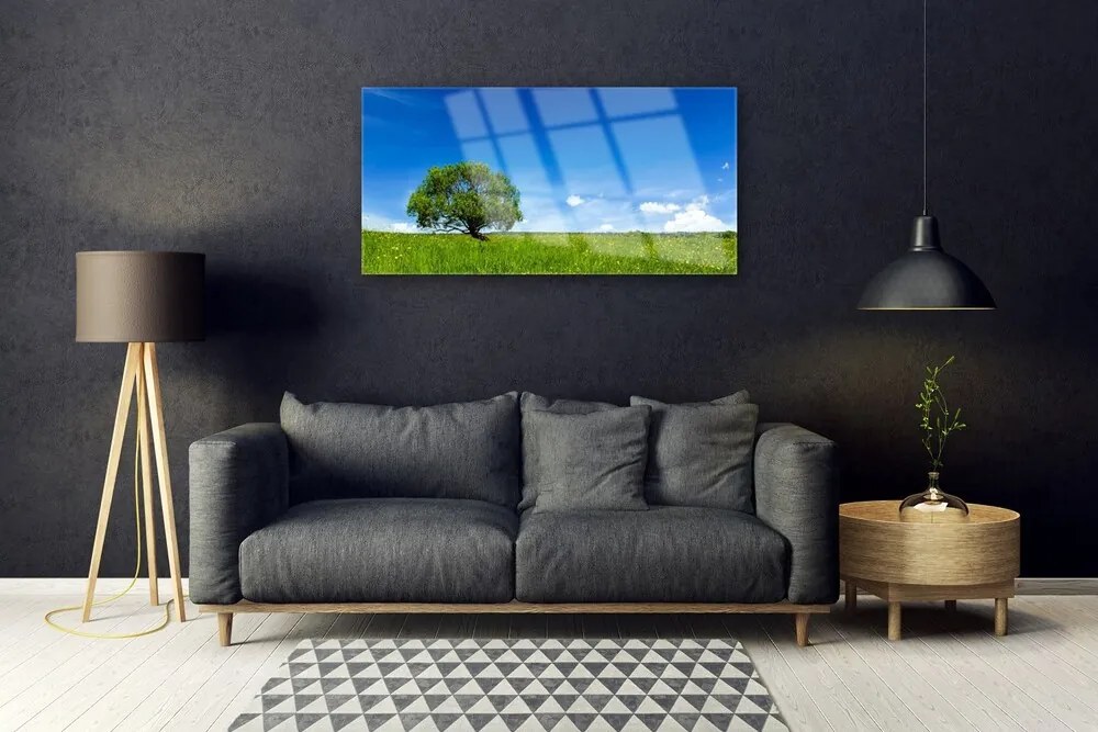 Obraz na skle Tráva Strom Příroda 100x50 cm