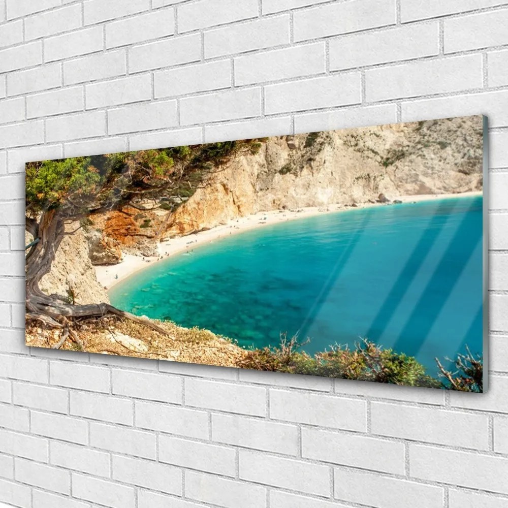 akrylový obraz Záliv Moře Skály Pláž 125x50 cm