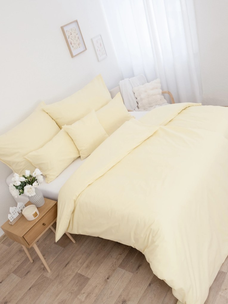 MK Lůžkoviny Francouzské bavlněné povlečení Renforcé - Jasmine pastelově žlutá 220 × 200 cm, 2ks 70 x 90 cm