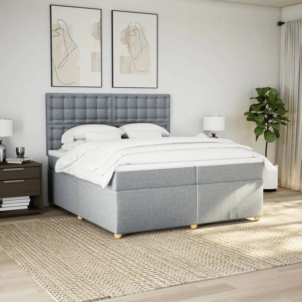 Box spring postel s matrací světle šedá 200 x 200 cm textil 3291401