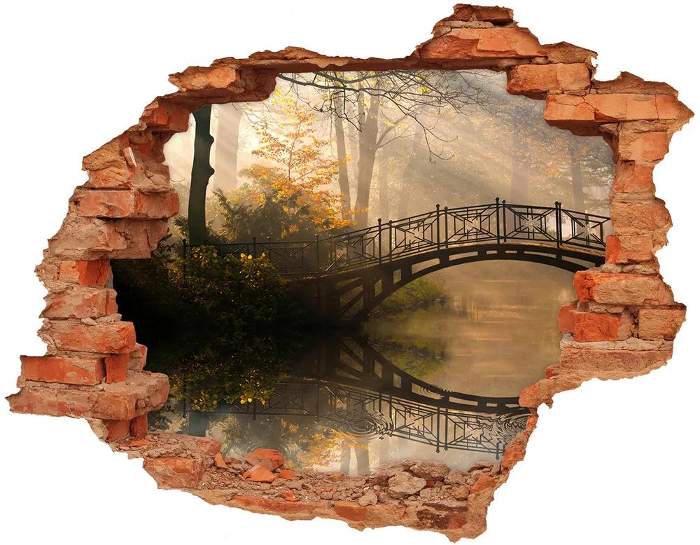 Wallmuralia Díra 3D ve zdi nálepka Starý most podzim 90x70 cm