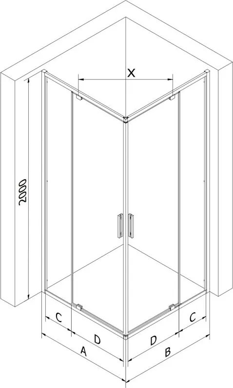 Mexen Exo, 2-křídlý sprchový kout 90 x 90 cm, 6mm čiré sklo, chromový profil, 8110-090-090-01-00