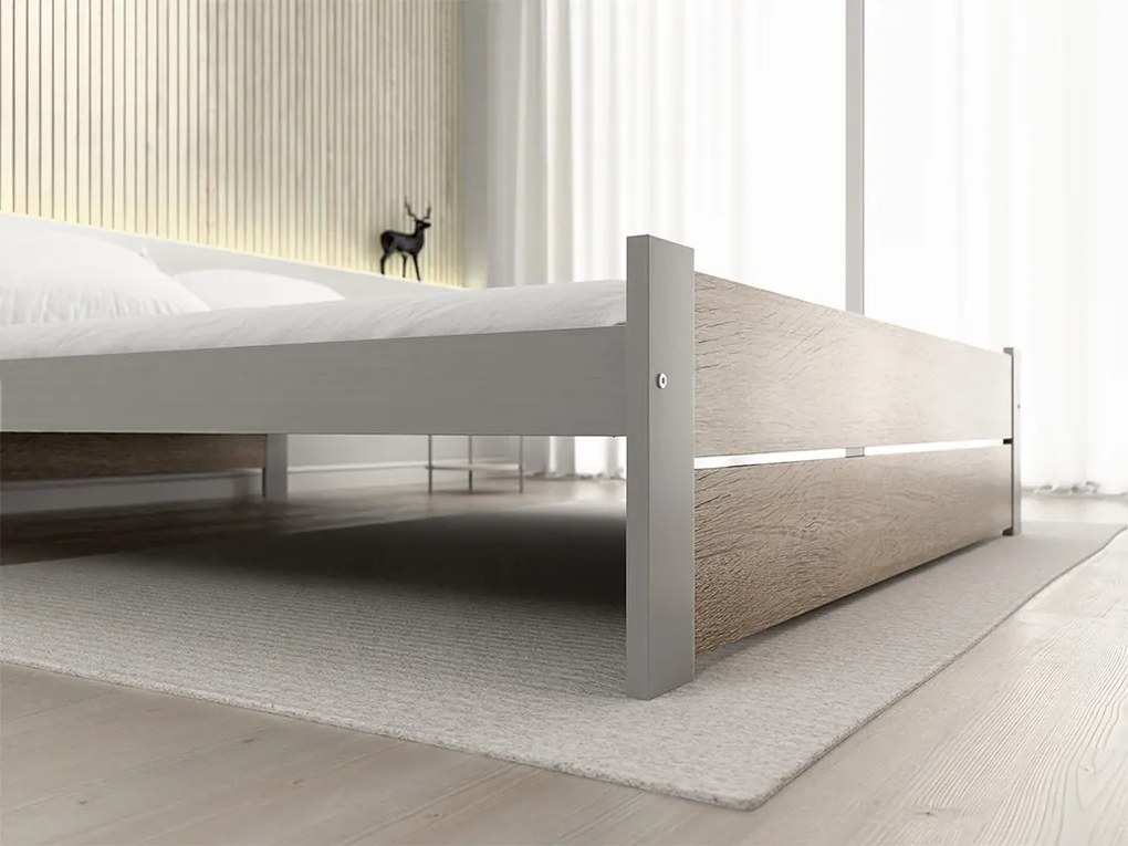 Postel IKAROS DOUBLE 160 x 200 cm, dub sonoma/šedá Matrace: Matrace Coco Maxi 20 cm, Rošt: S lamelovým roštem