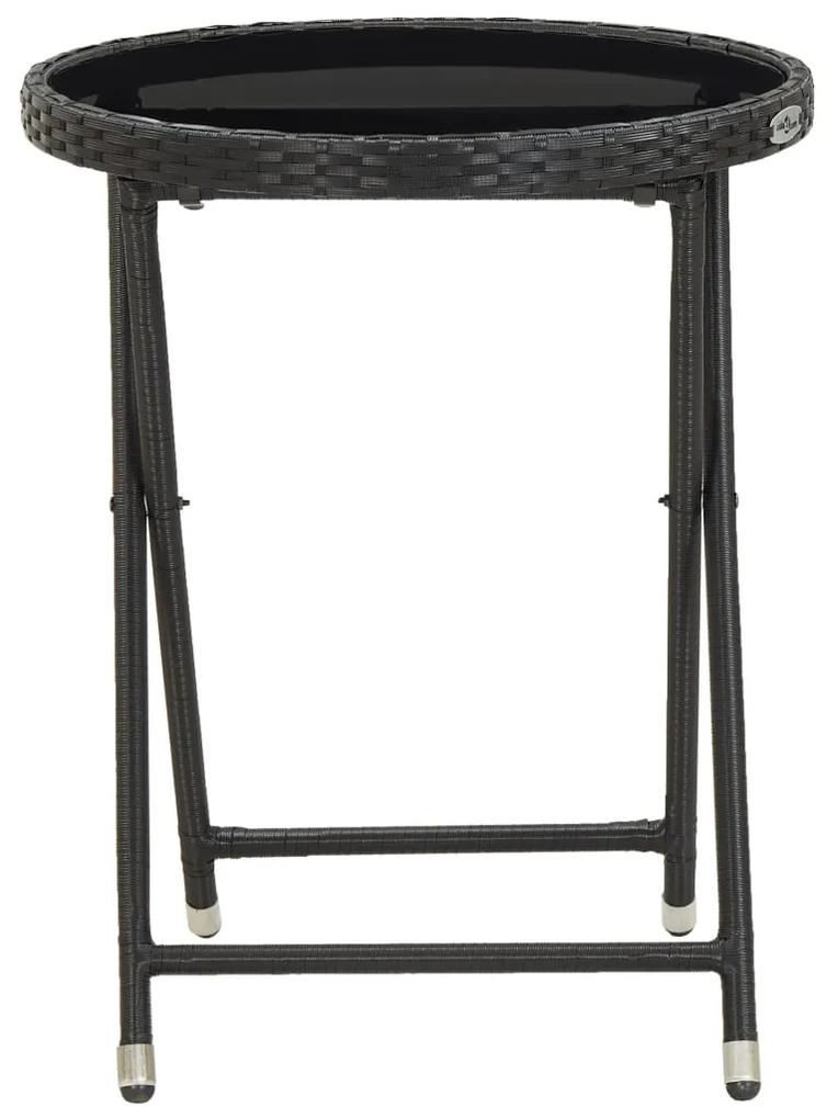 vidaXL Čajový stolek černý 60 cm polyratan a tvrzené sklo