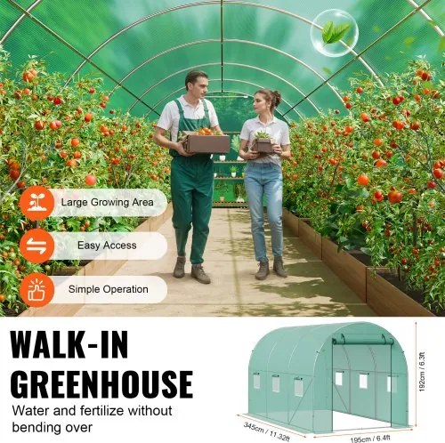 Walk-in tunelový skleník 3,45 × 1,95 × 1,92 m pozinkovaný rám PE kryt zelený