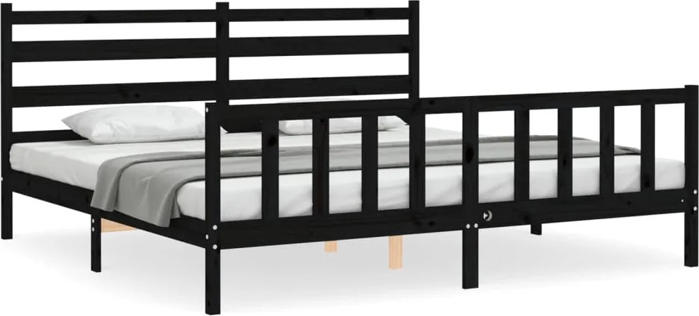 Rám postele s čelem černý 200 x 200 cm masivní dřevo 3192060
