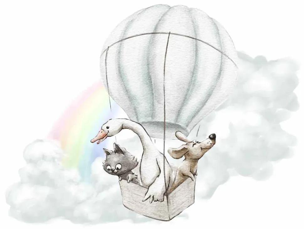 Gario Dětská nálepka na zeď Adventure in the sky - kočka, pejsek a husa v balonu Rozměry: 130 x 100 cm