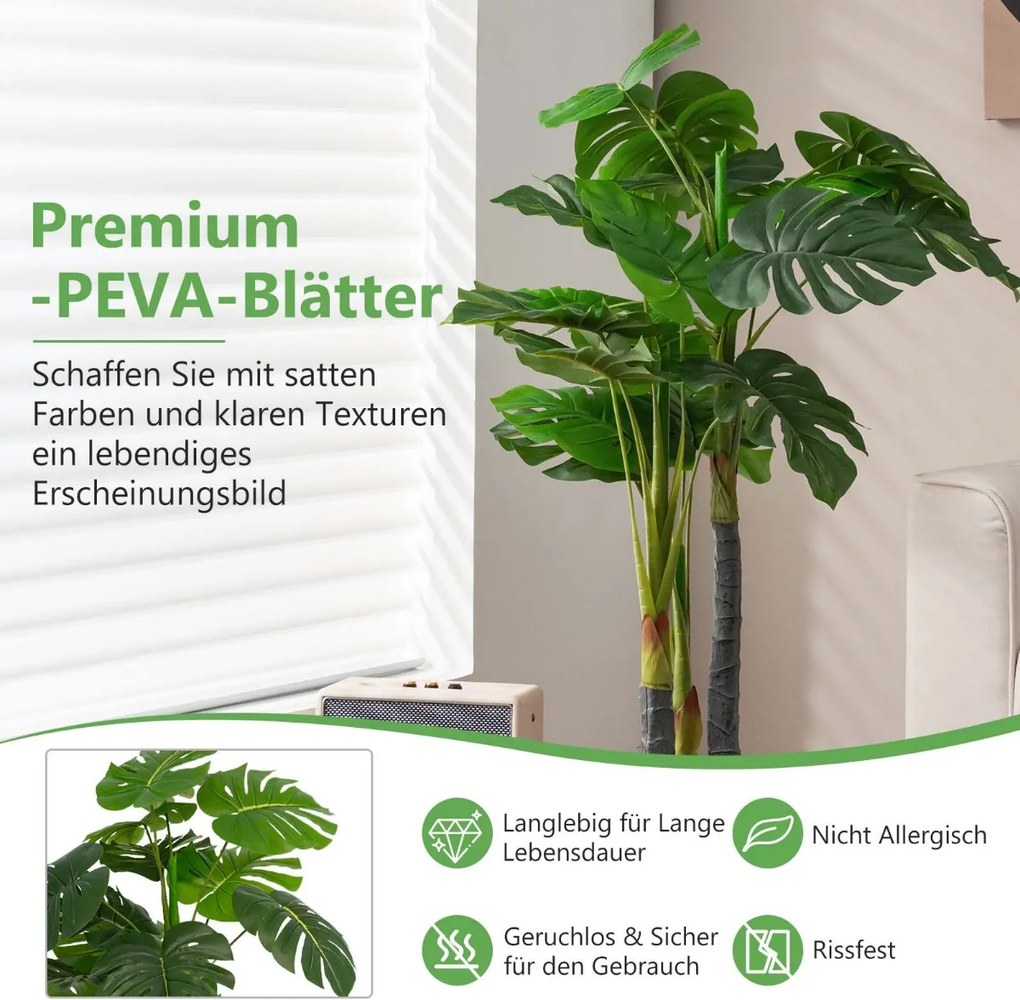 Costway 120 cm vysoký umělý strom Falešná rostlina Monstera Deliciosa, zelený