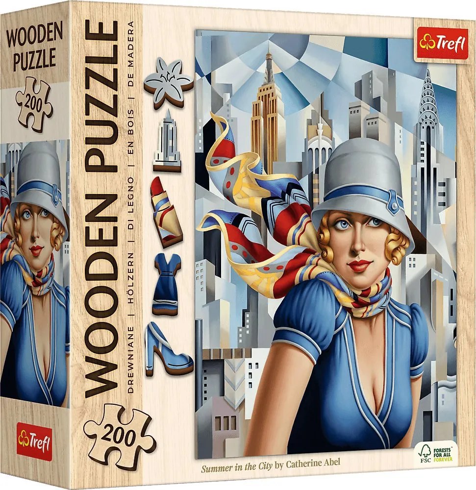 Trefl dřevěné puzzle art: catherine abel - léto ve městě 200 dílků