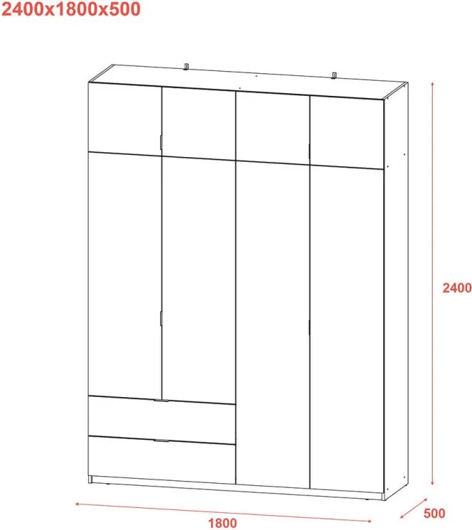 Skříň čtyřdveřová Lukas 180x50x240 cm kašmír