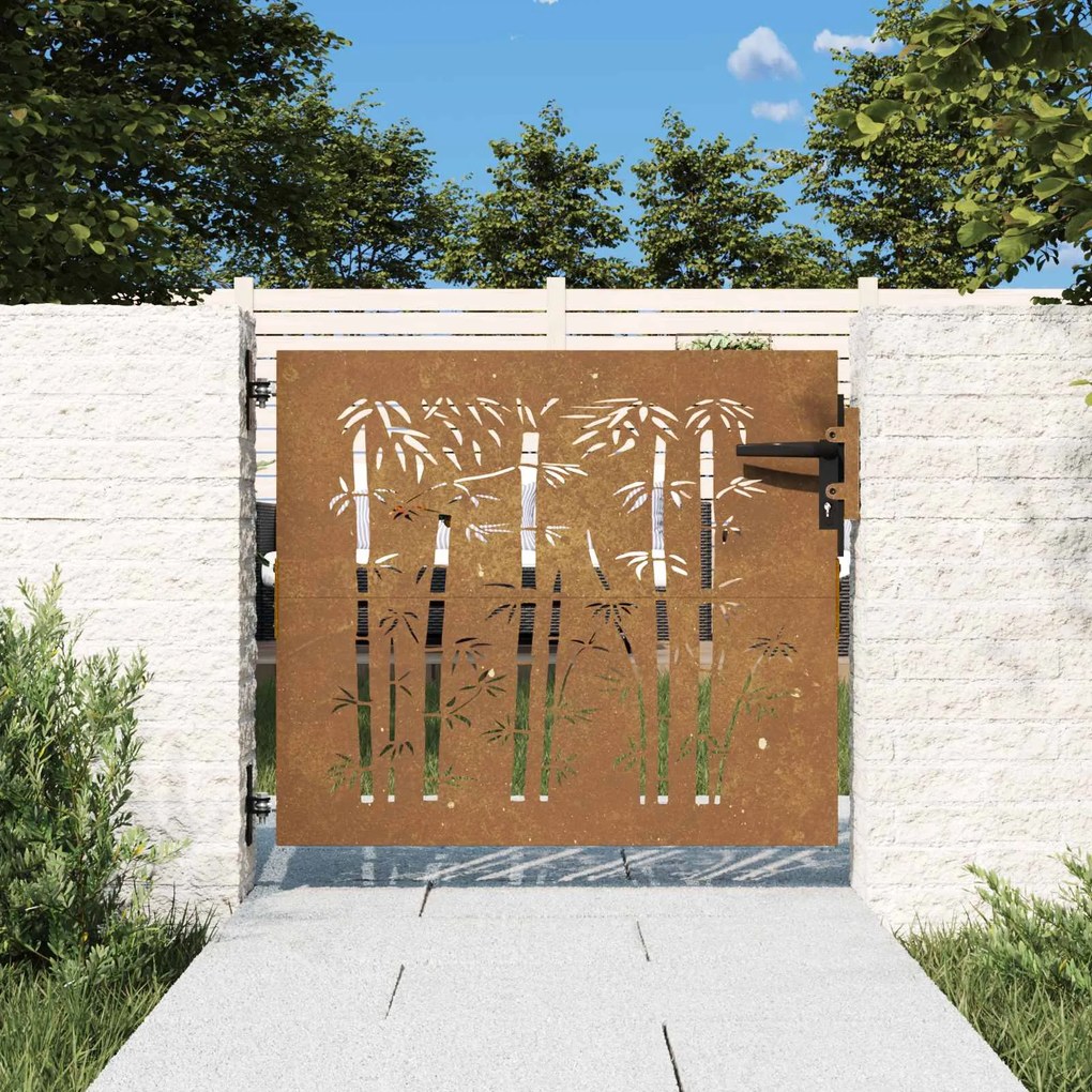 Zahradní branka 85 x 100 cm corten ocel bambusový design 153233