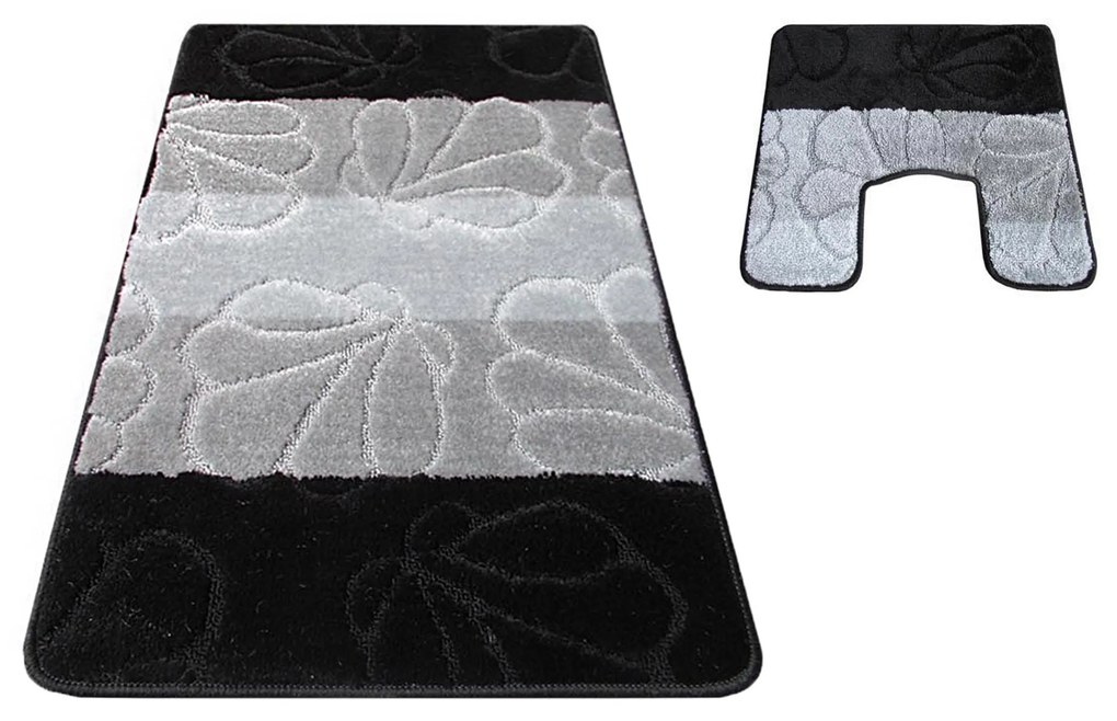 Sada koupelnových koberečků Montana 01 výřezem - černý - 50x80 cm a 50x40 cm